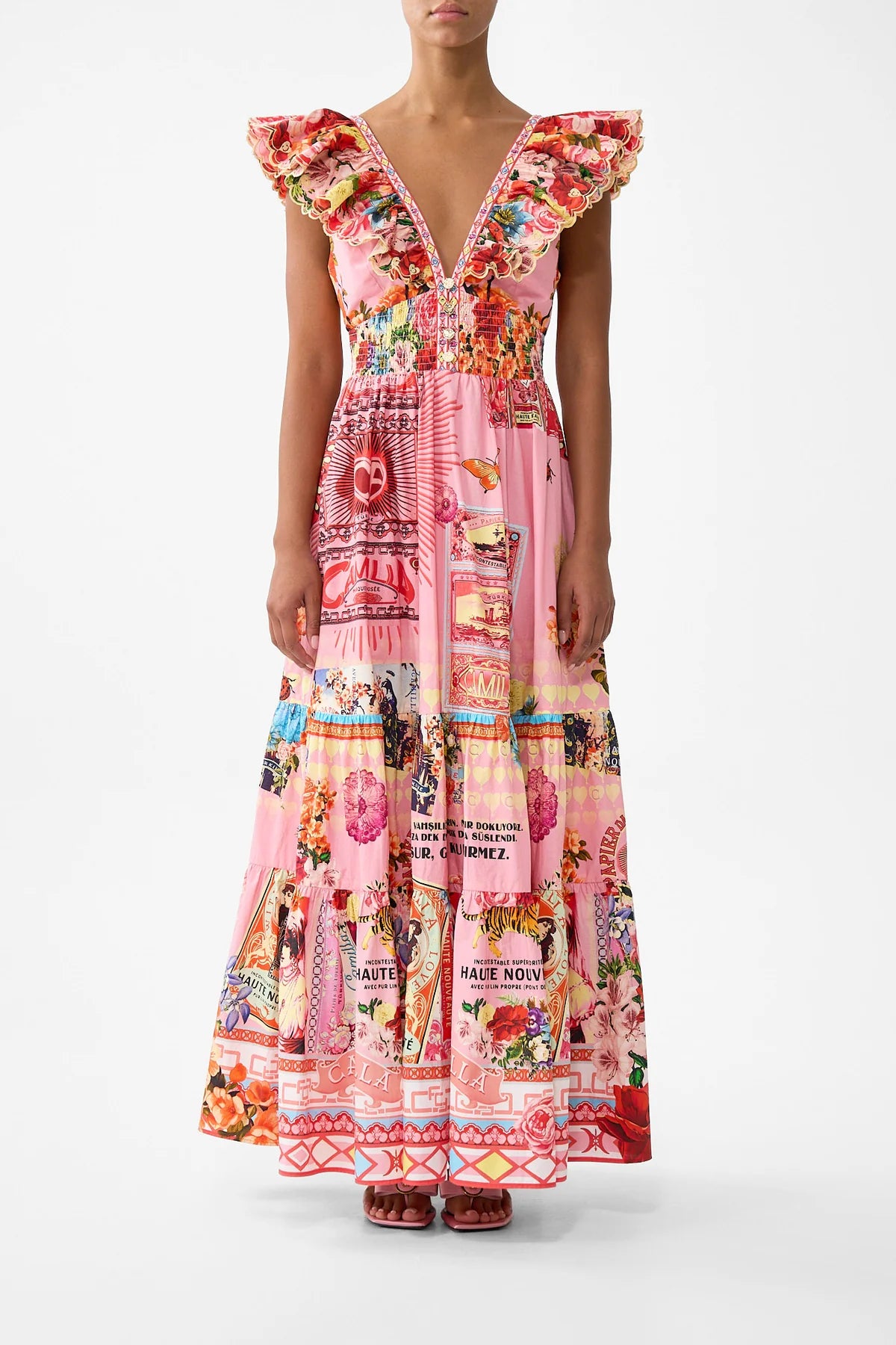 Camilla Tiered Dress With Neck Frill